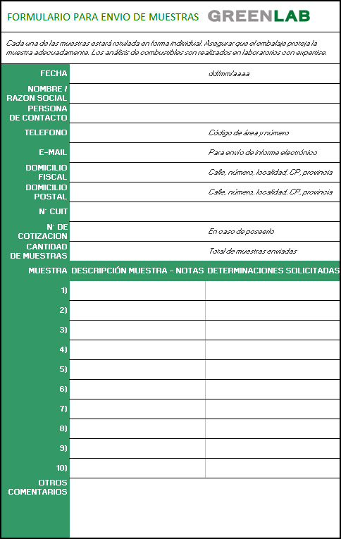 Envío de muestras – Greenlab